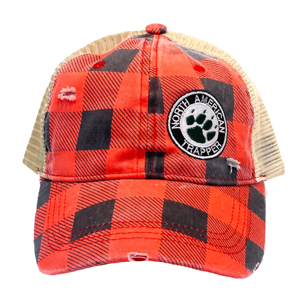 Red PLAID Distressed Hat – North American Trapper